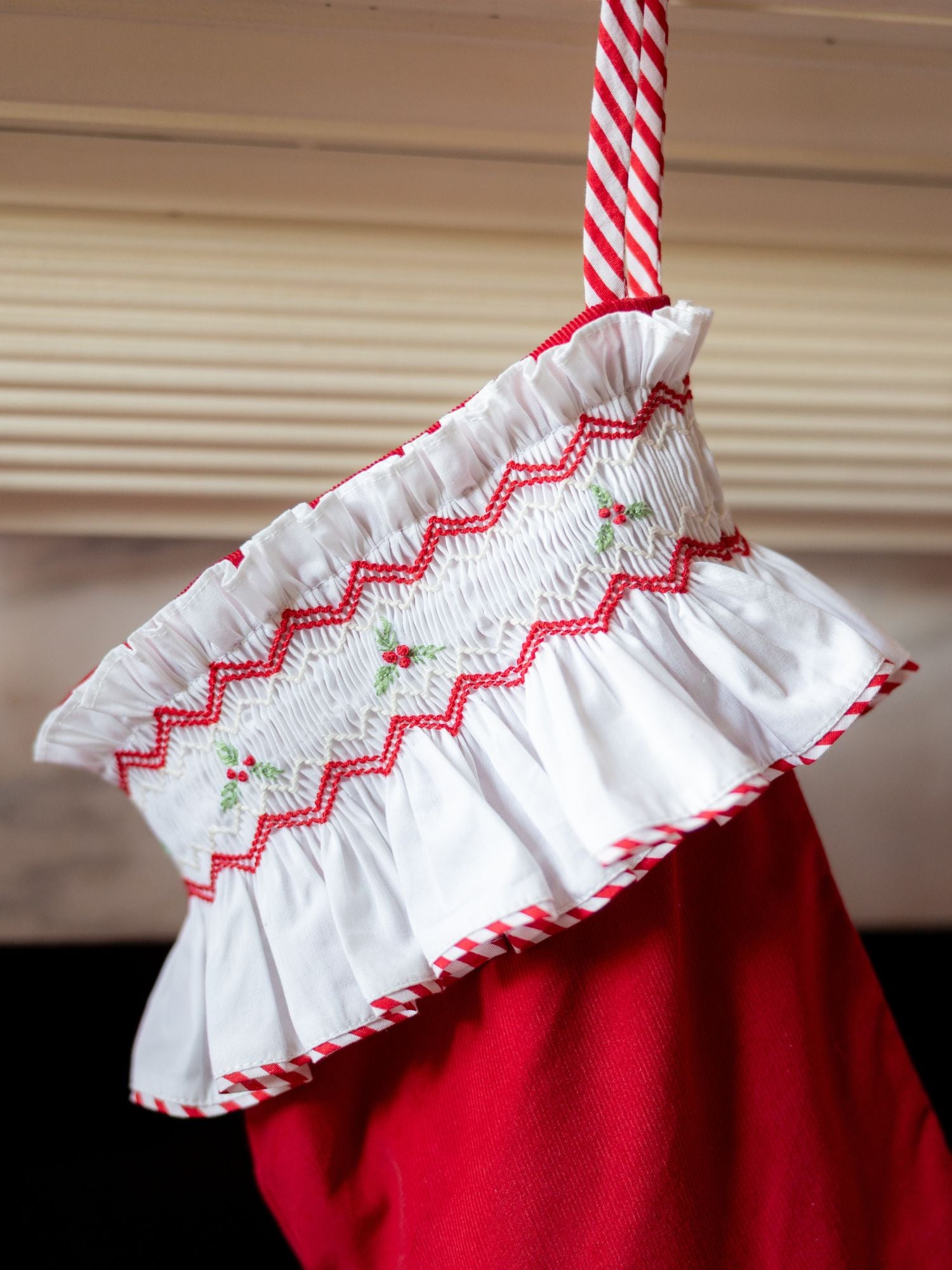 Edit58 x Smock London Red Needlecord Smocking with Holly Hand Smocking